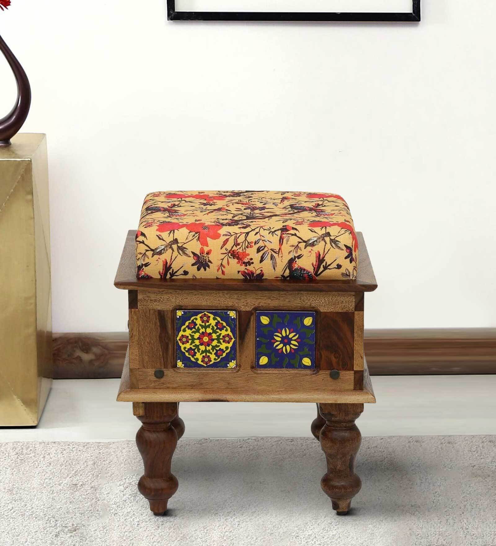 Buy Siramika Sheesham Wood Stool In Provincial Teak Finish Online ...