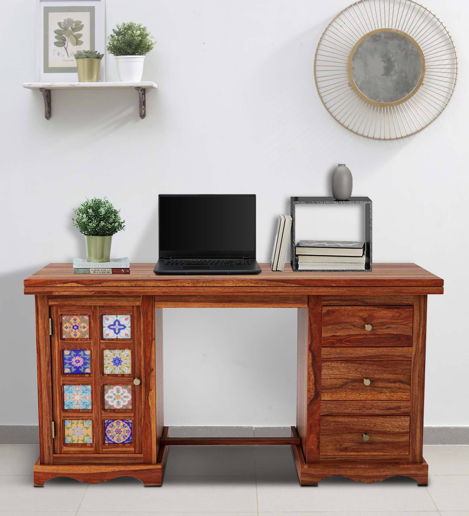 Buy Siramika Sheesham Wood Writing Table In Honey Oak Finish Online ...