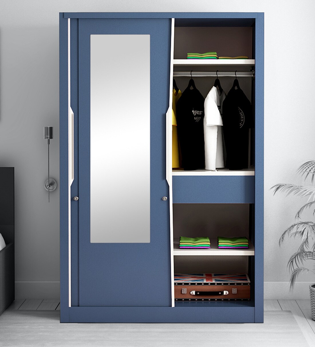 Buy Slide N Store Metal Sliding Door Wardrobe in Phiroja Blue Finish ...
