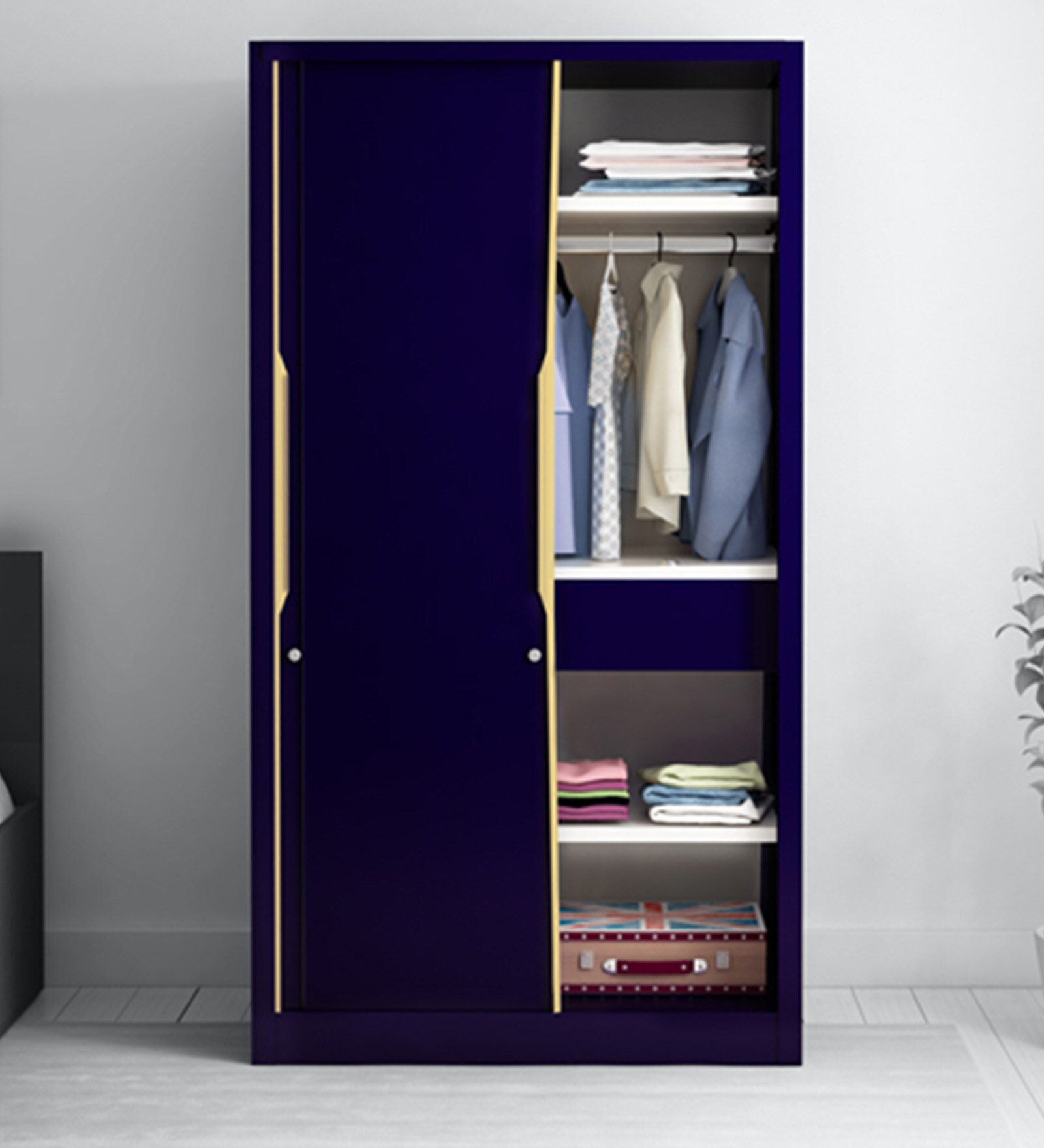 Buy Pro Sliding Door Wardrobe in Textured Royal Blue Finish Online ...