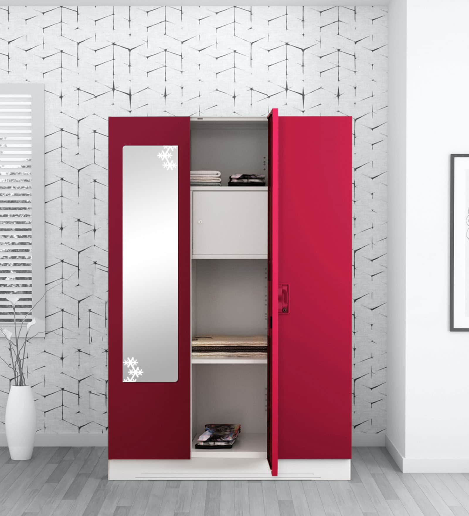 Buy Slimline 3 Door Almirah in Textured Ceremine Red Colour at 22% OFF ...