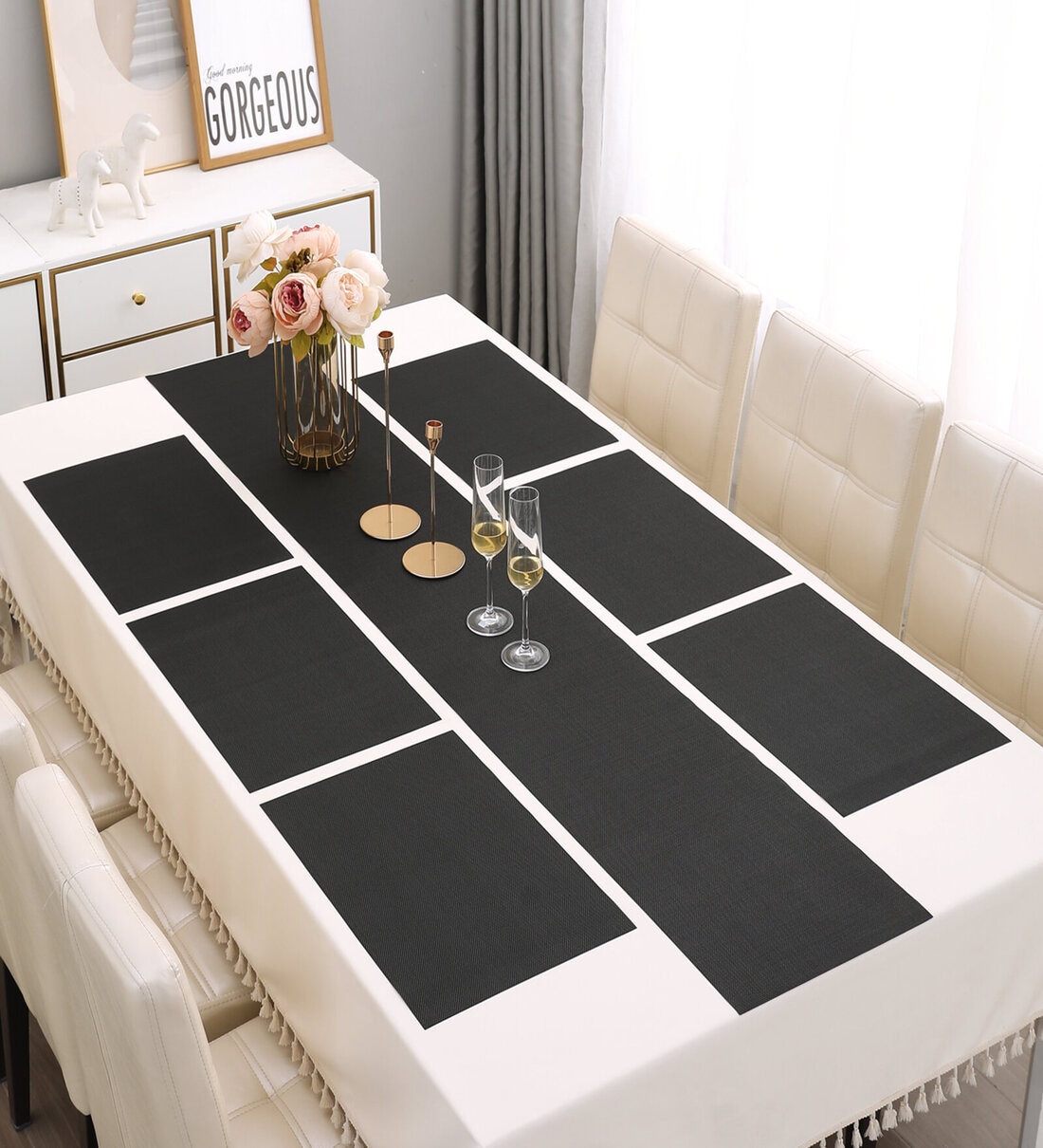 Buy Solid Black (18 x12) PVC Table Linen (Set of 7) at 8% OFF by HOKIPO ...