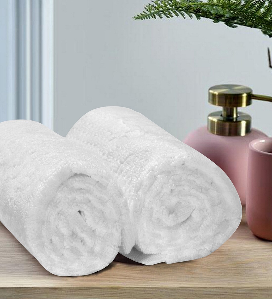 Buy White Solid 575 GSM Cotton Hand Towels (Set of 2) by Mark Home ...