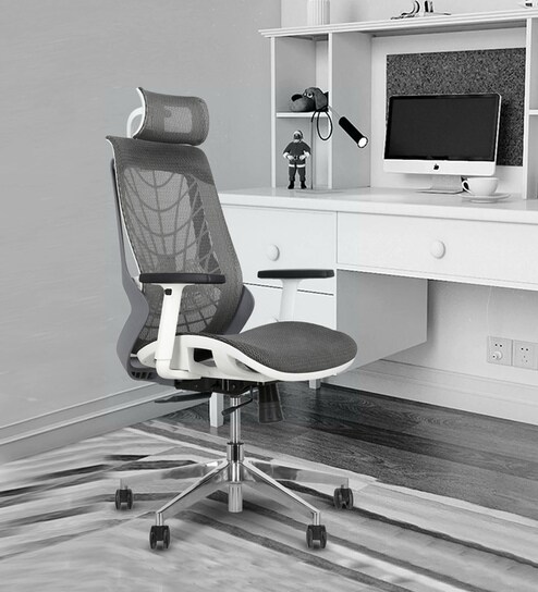 Buy Spider Breathable Mesh Ergonomic Chair in White & Grey Colour ...