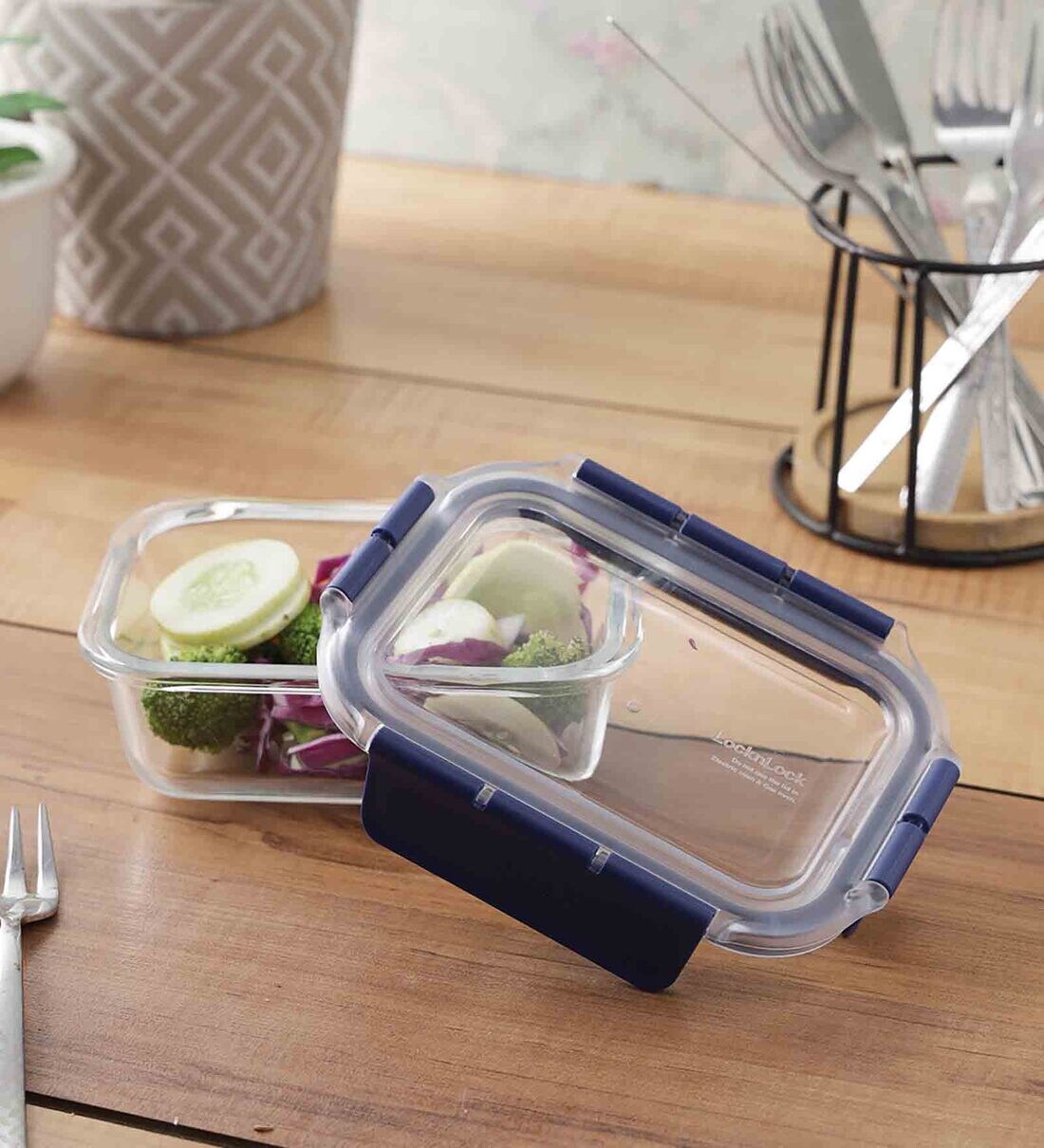 Buy Square 380Ml Transparent Glass Leak Proof Heat Resistant Food ...