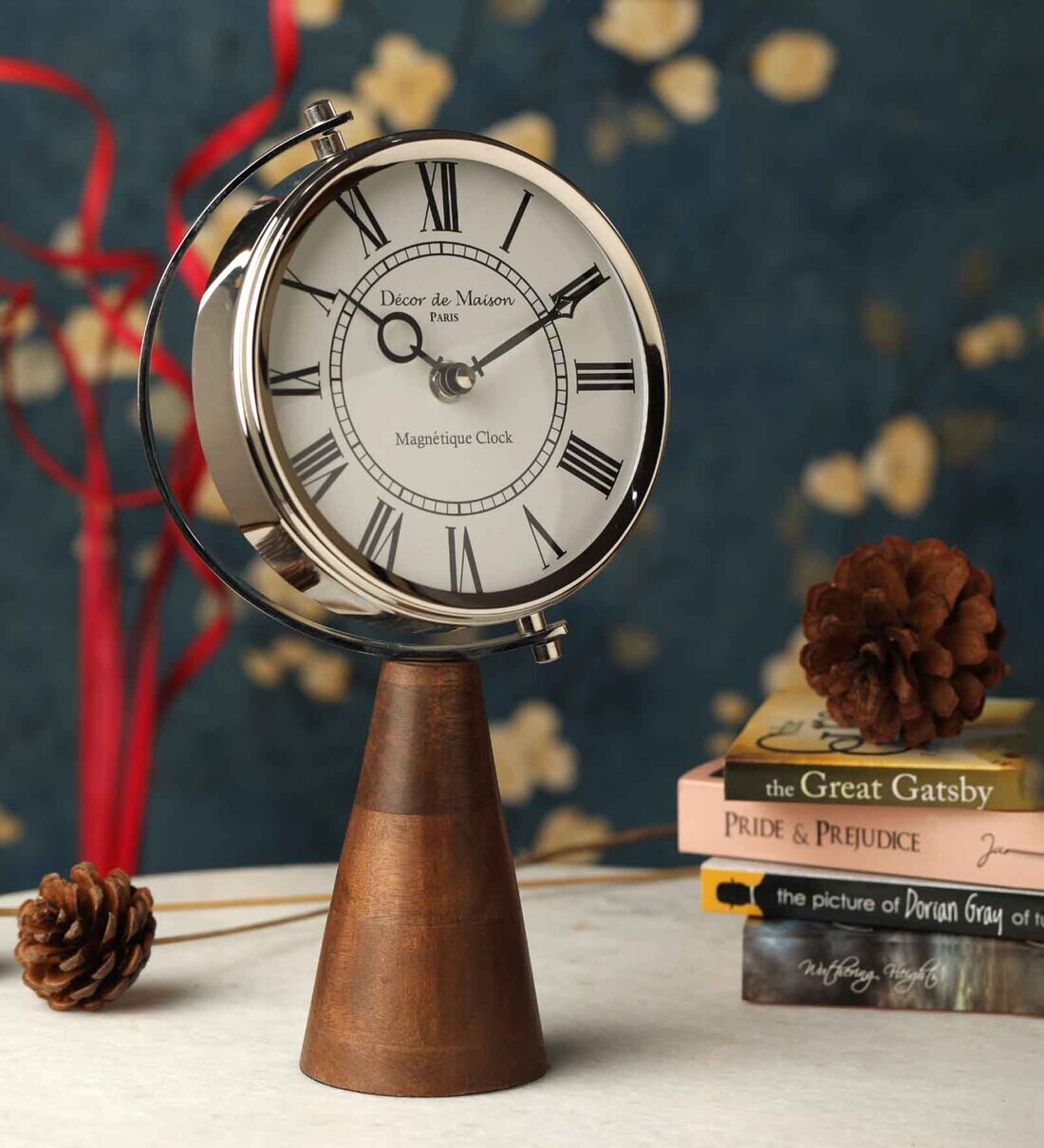 Buy Steel Wood'S Pedestal In Reflective Silver Table Clock Online - Table Clocks - Table ...