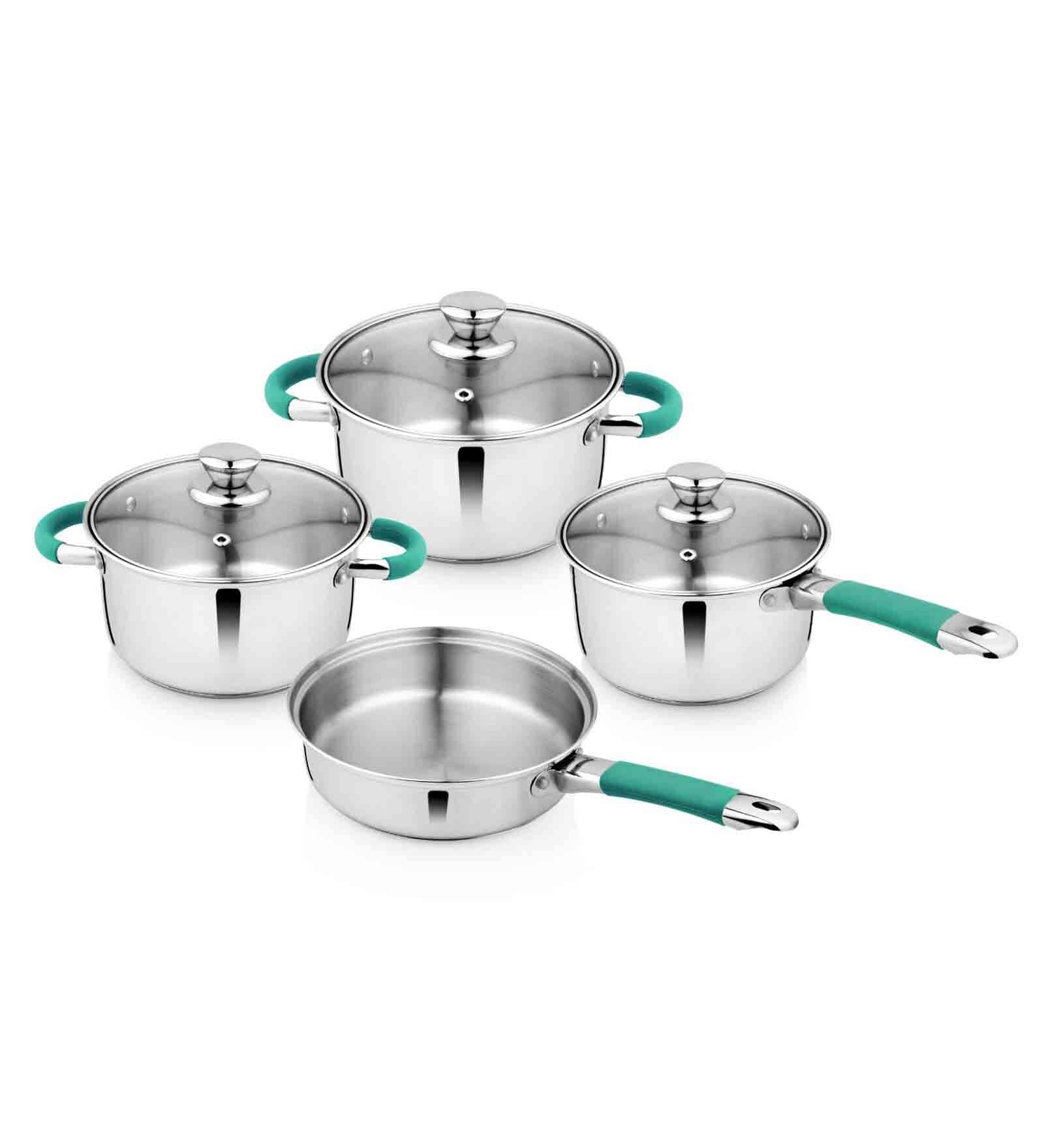 Buy Chuck Induction Friendly Silver & Green Stainless Steel (Set of 4 ...