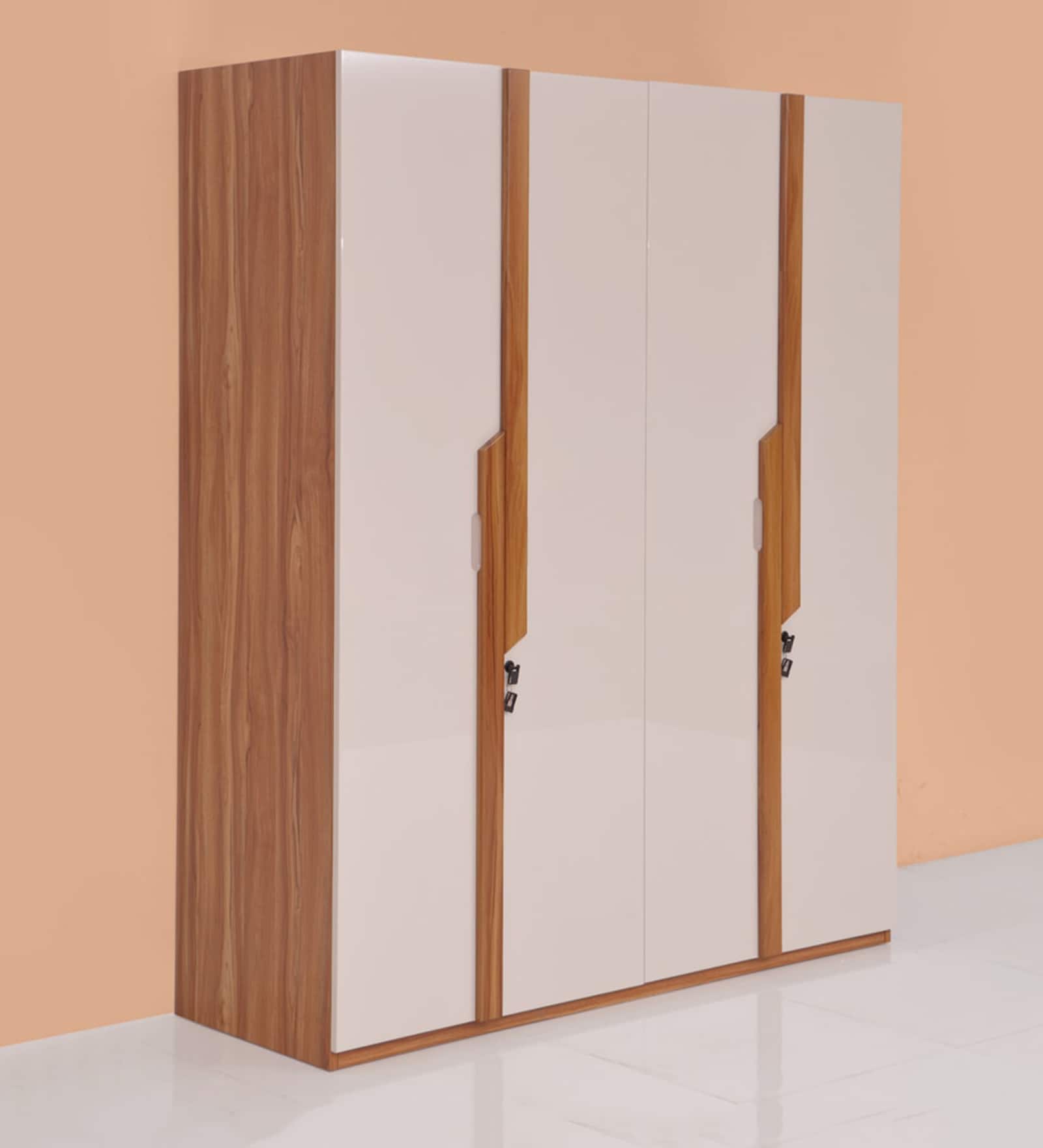 Buy Stanley Four Door Wardrobe in White & Light Walnut Finish by Evok ...