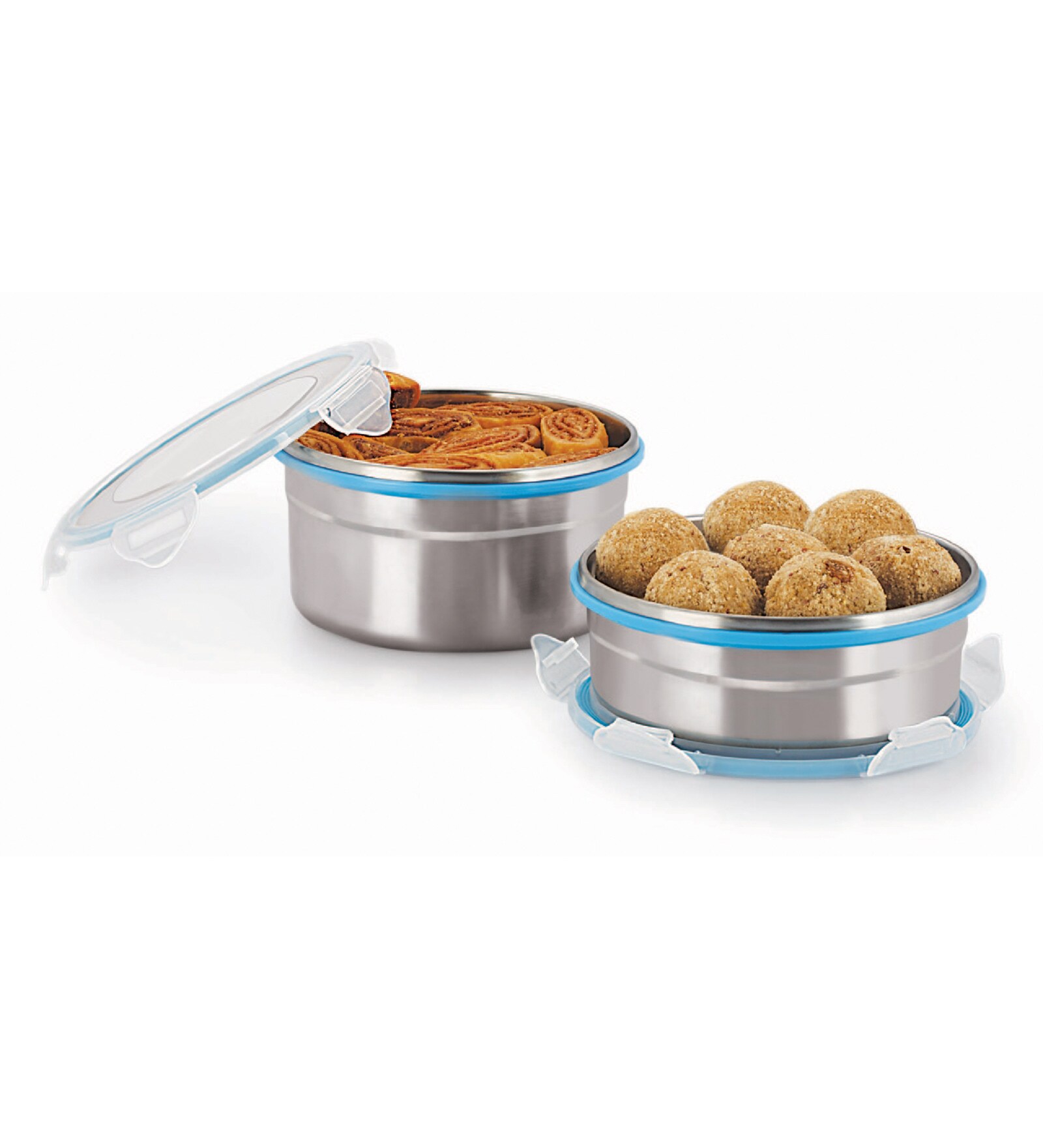 Buy Stainless Steel & Plastic 400 ML Snacks Box - Set Of 2 by Steel ...