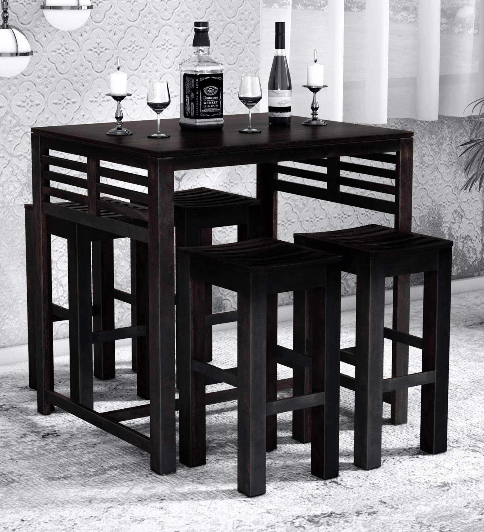 Buy Stigen Sheesham Wood Bar Table Set in Warm Chestnut Finish With 2 ...