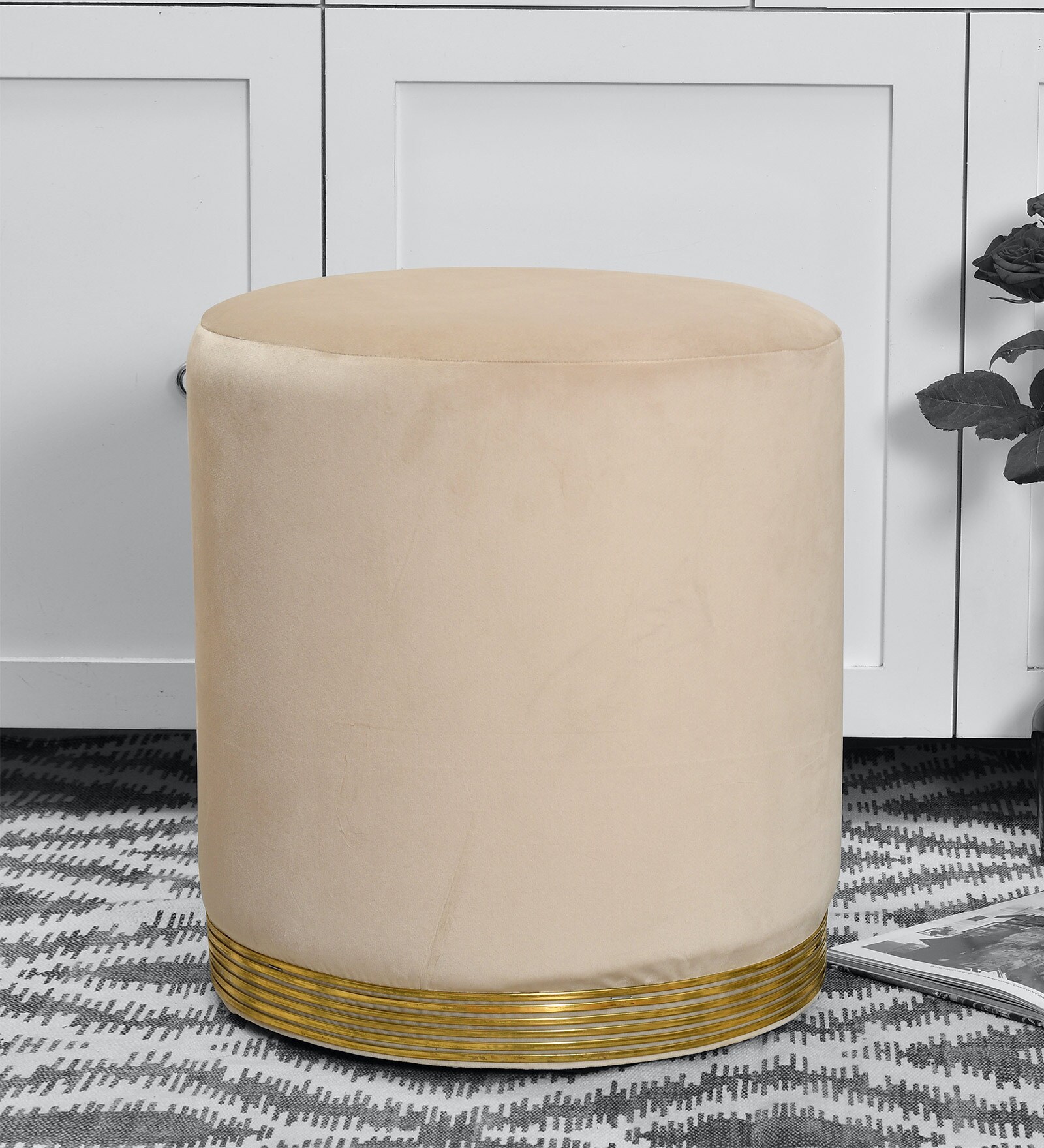 Buy Stripe Fabric Pouffe in Cream Colour Online - Pouffes - Pouffes ...