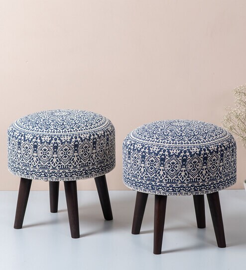 Buy Irvine Fabric Seating Stool in Blue Colour (Set Of 2) Online ...