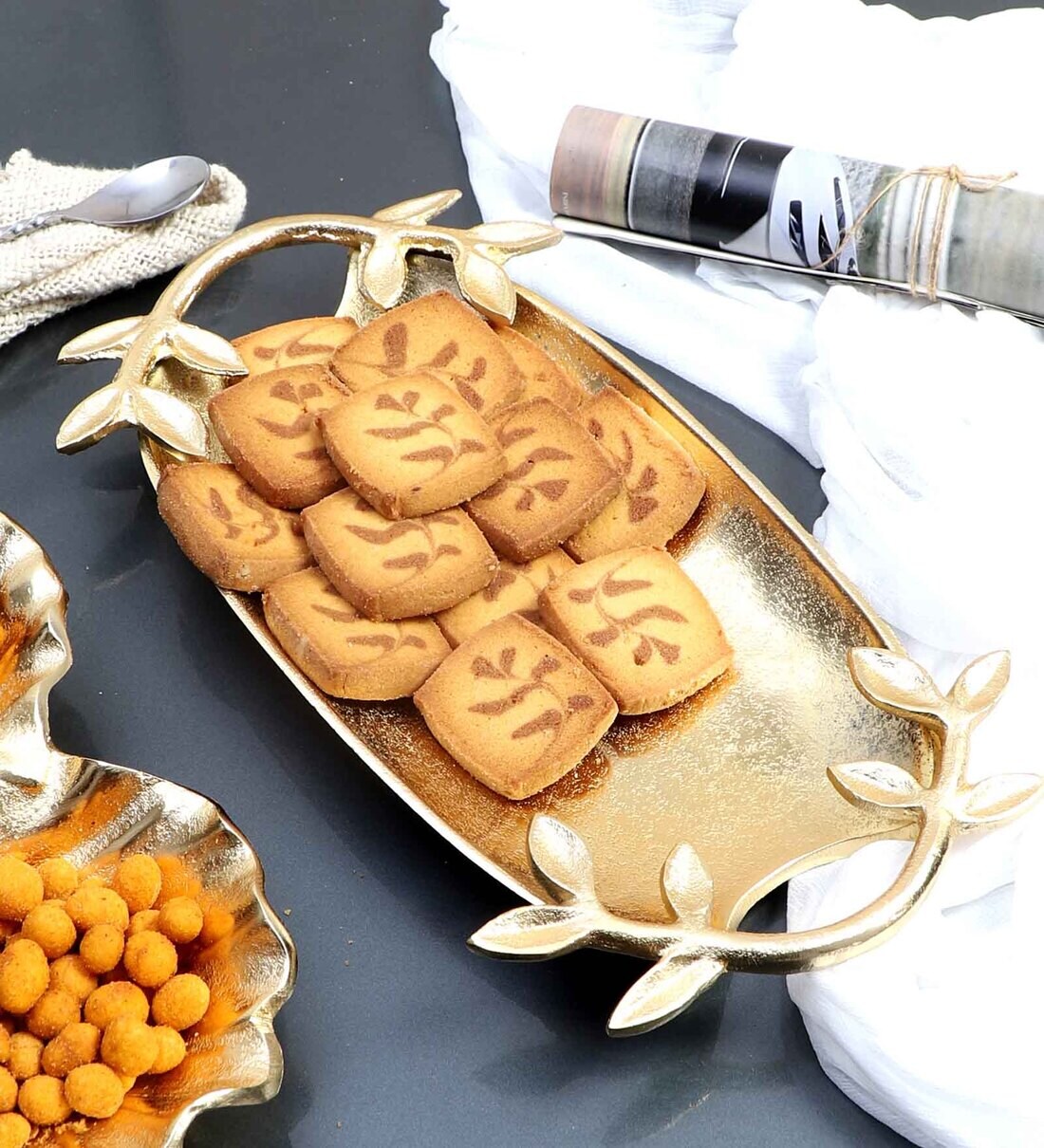 Buy Summer Collection Gold AluminiumDouble Leaf Appetizer Platter at 50 ...
