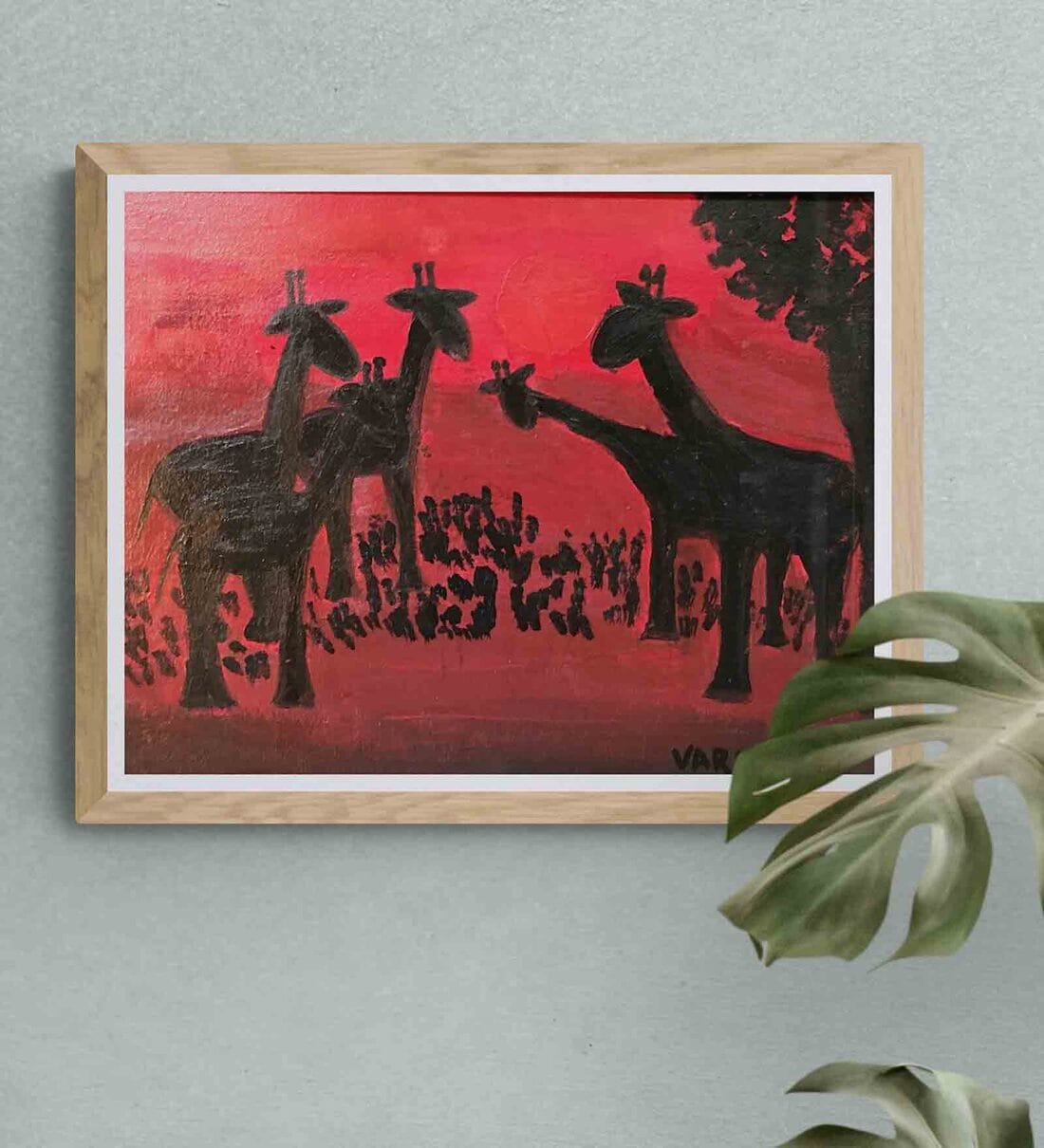 Buy Sunset In Masai With Girrafe'S Handmade Acrylic Paint On Canvas ...