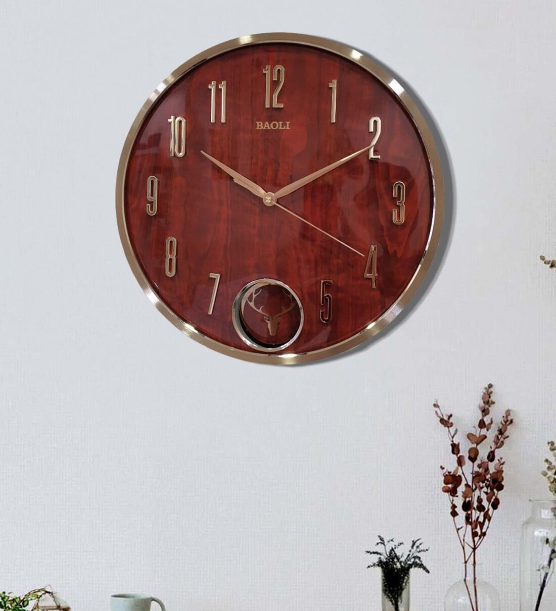 Buy Maroon Synthetic Elegant Pendulum Wall Clock Online - Modern Wall ...