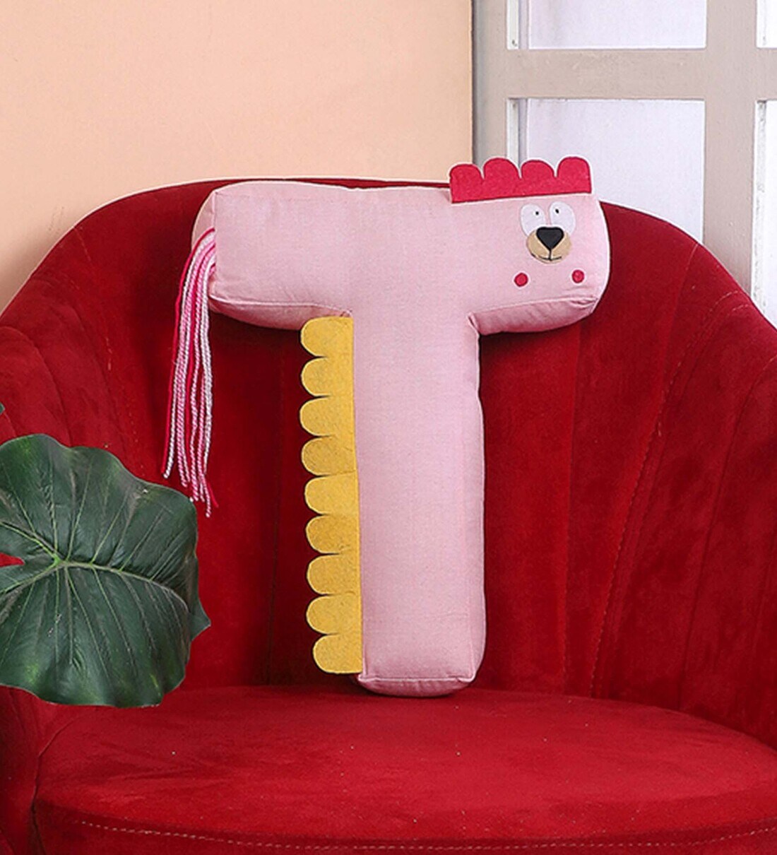 Buy Pink Cotton T Alphabet Shaped Pillow by My gift booth Online ...