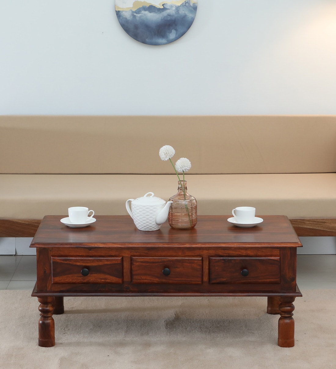Buy Takhat Sheesham Wood Coffee Table In Honey Oak Finish With Drawer ...