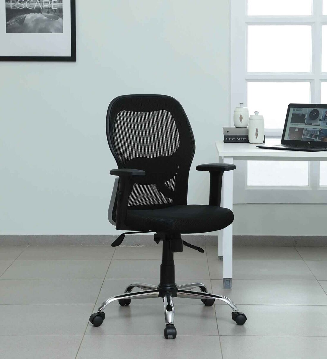 Buy Tauras Mid back Breathable Mesh Ergonomic Chair in Black Colour at ...