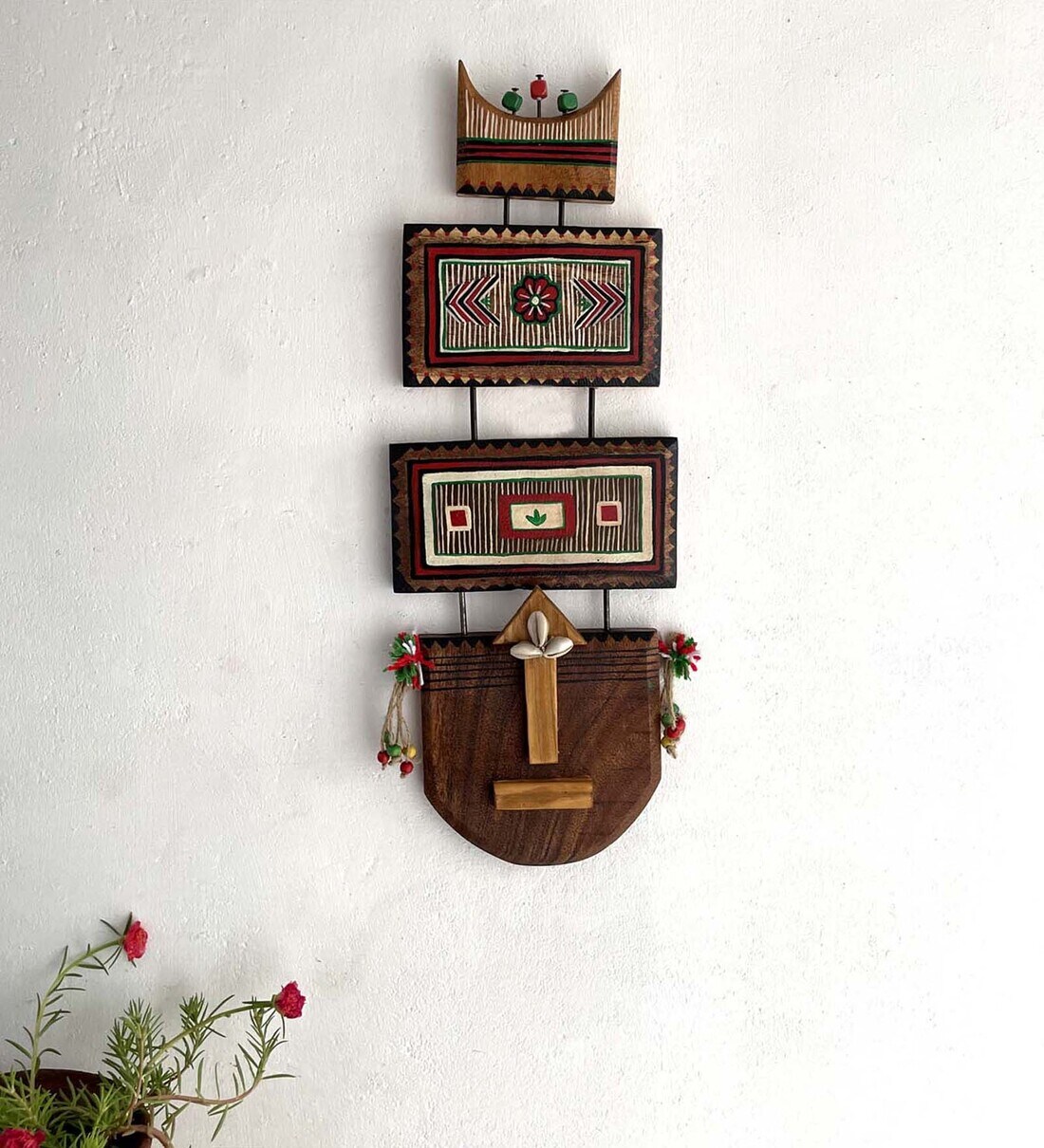 Buy Teak Wood Minimalist Hand Painted Wall Mask Online - Wall Masks ...