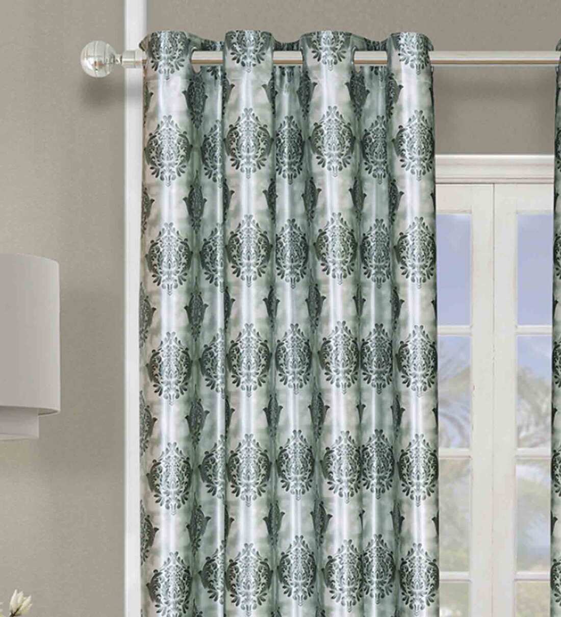 Buy Teal Polyester Floral 9 Ft Blackout Eyelet 2 Curtains by Romee at ...