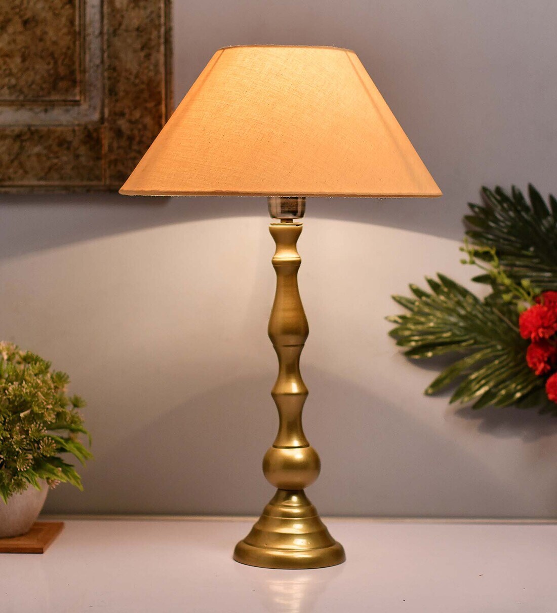 Buy Teardrop Gold Brushed Lamp With Golden Shade By Homesake Online ...