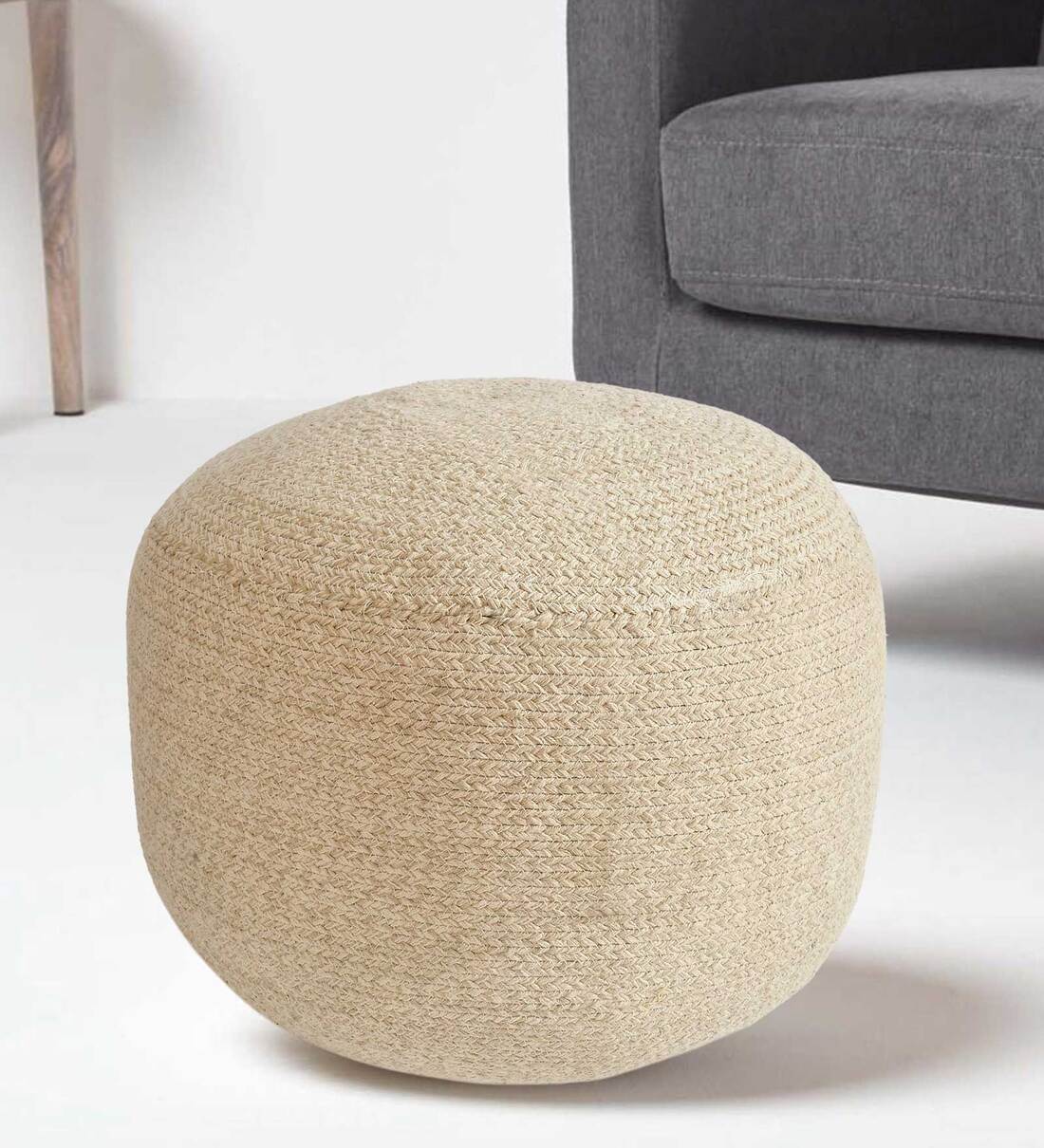 Buy Teviston Knitted Pouffe in Solid Cream Colour at 51% OFF by ...