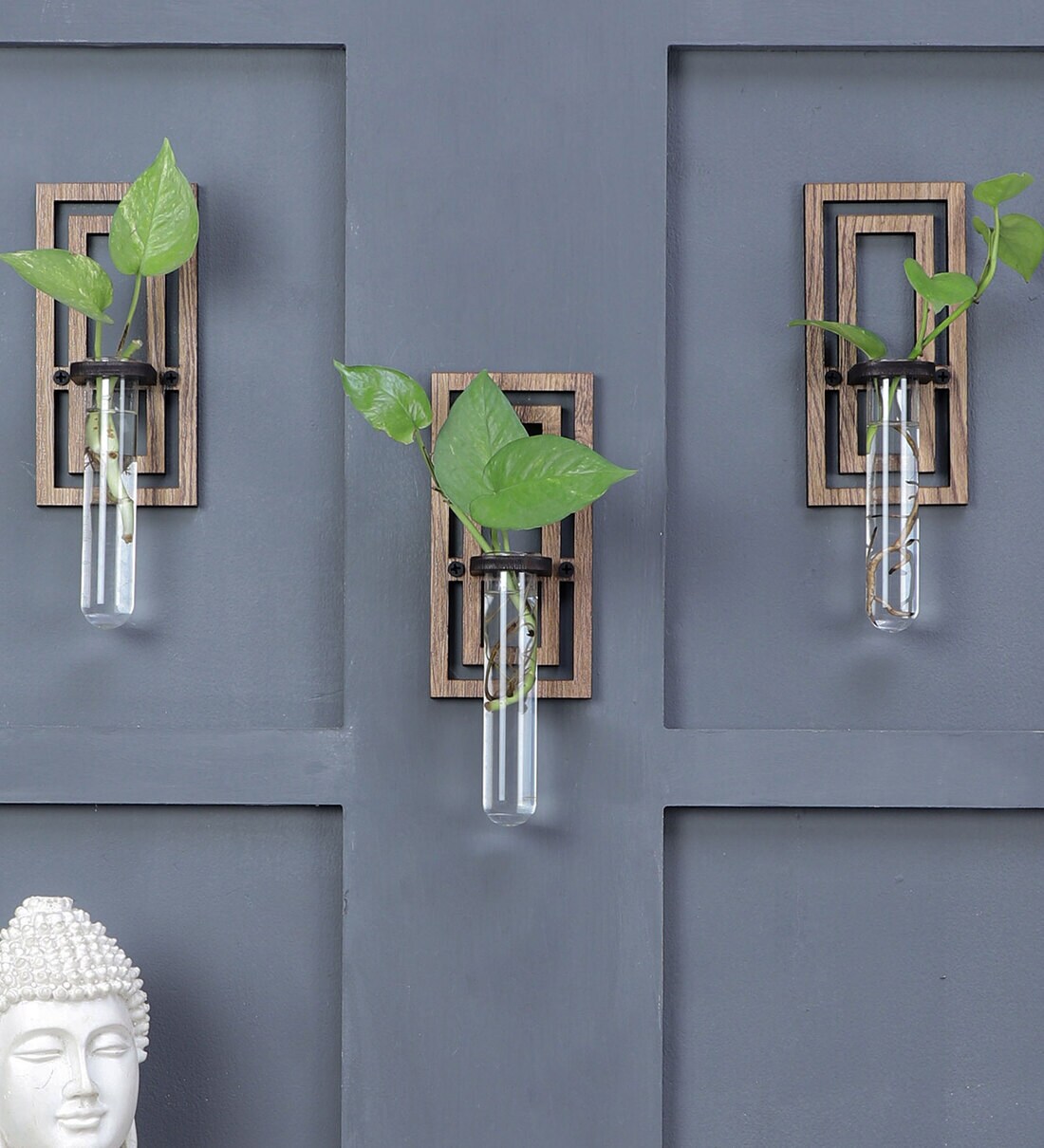 Buy Textured Brown Engineered Wood Test Tube Rectangular Wall Planter ...