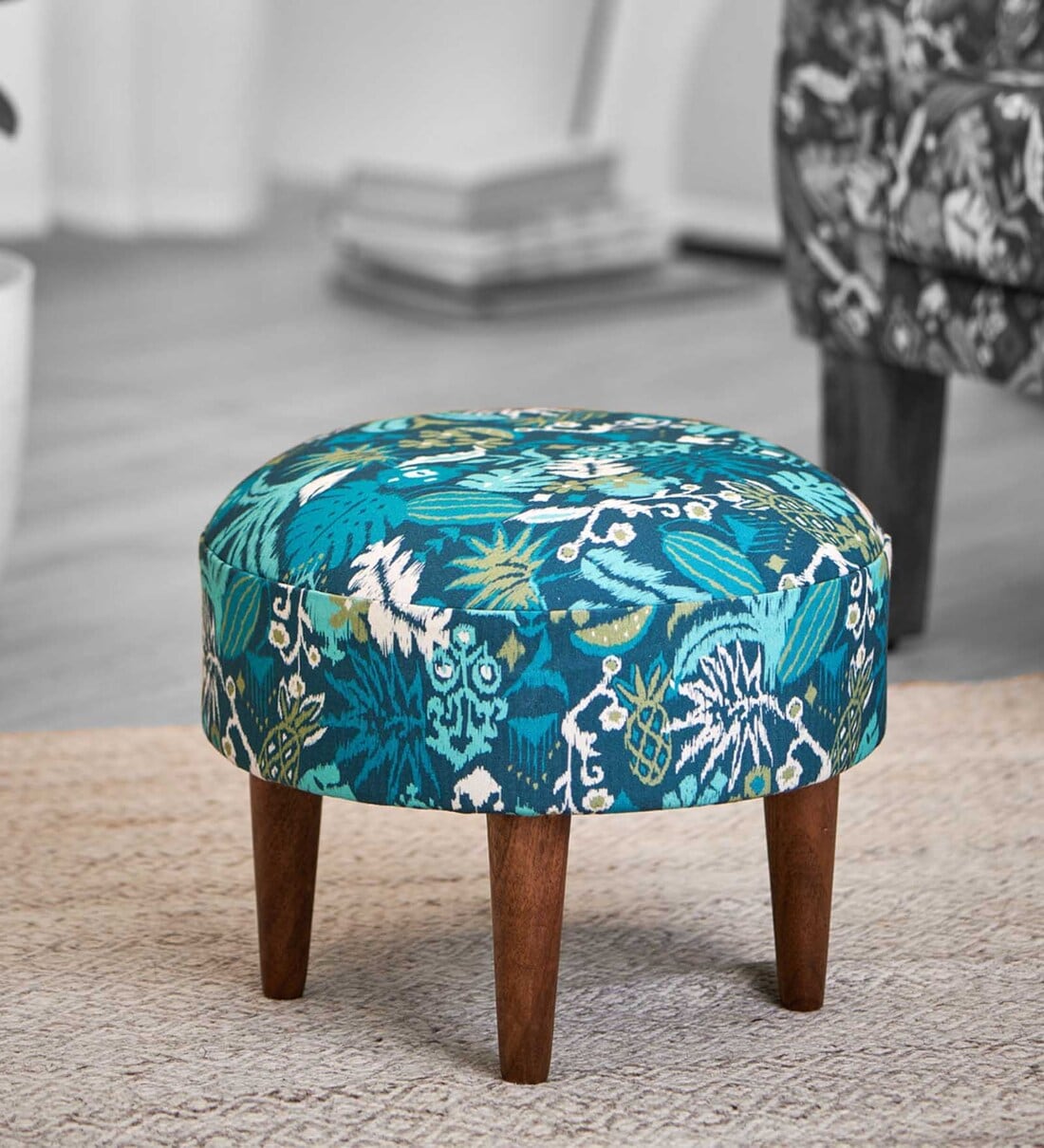 Buy The Fabric Foot Stool in Tropical Ikkat Design Colour at 10% OFF by ...