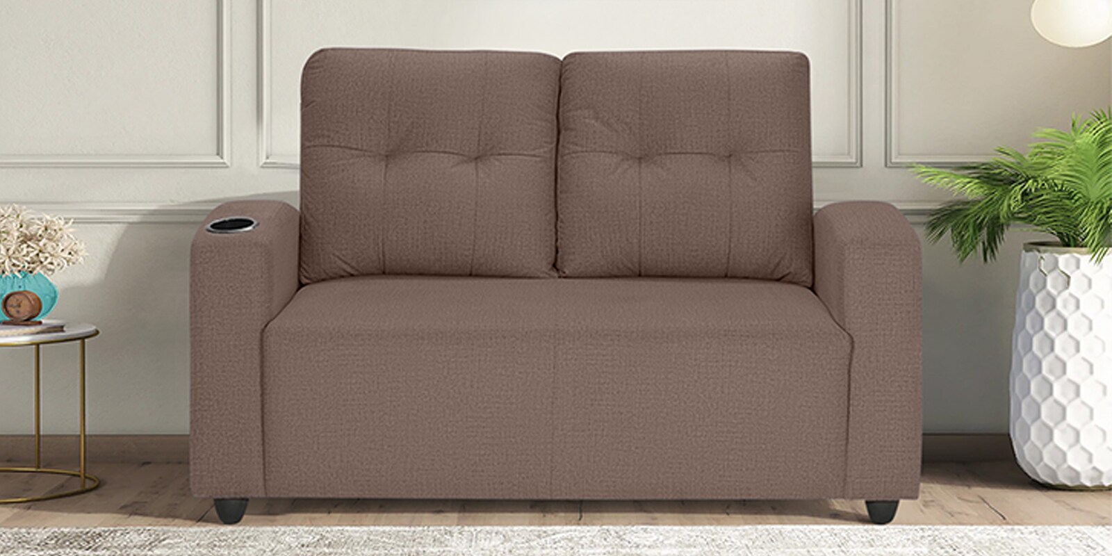 Buy Topaz Fabric 2 Seater Sofa In Husk Brown Colour By Trevi Furniture Online - Lawson 2 Seater ...