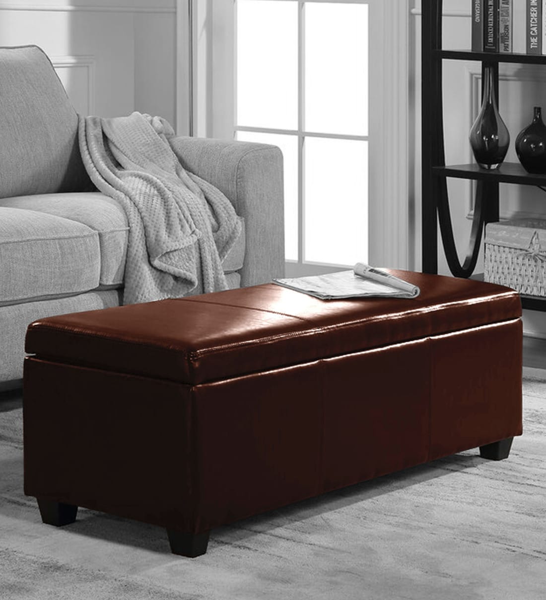 Buy Trunk Leatherette Bench in Lama Brown Colour with Storage at 32% ...