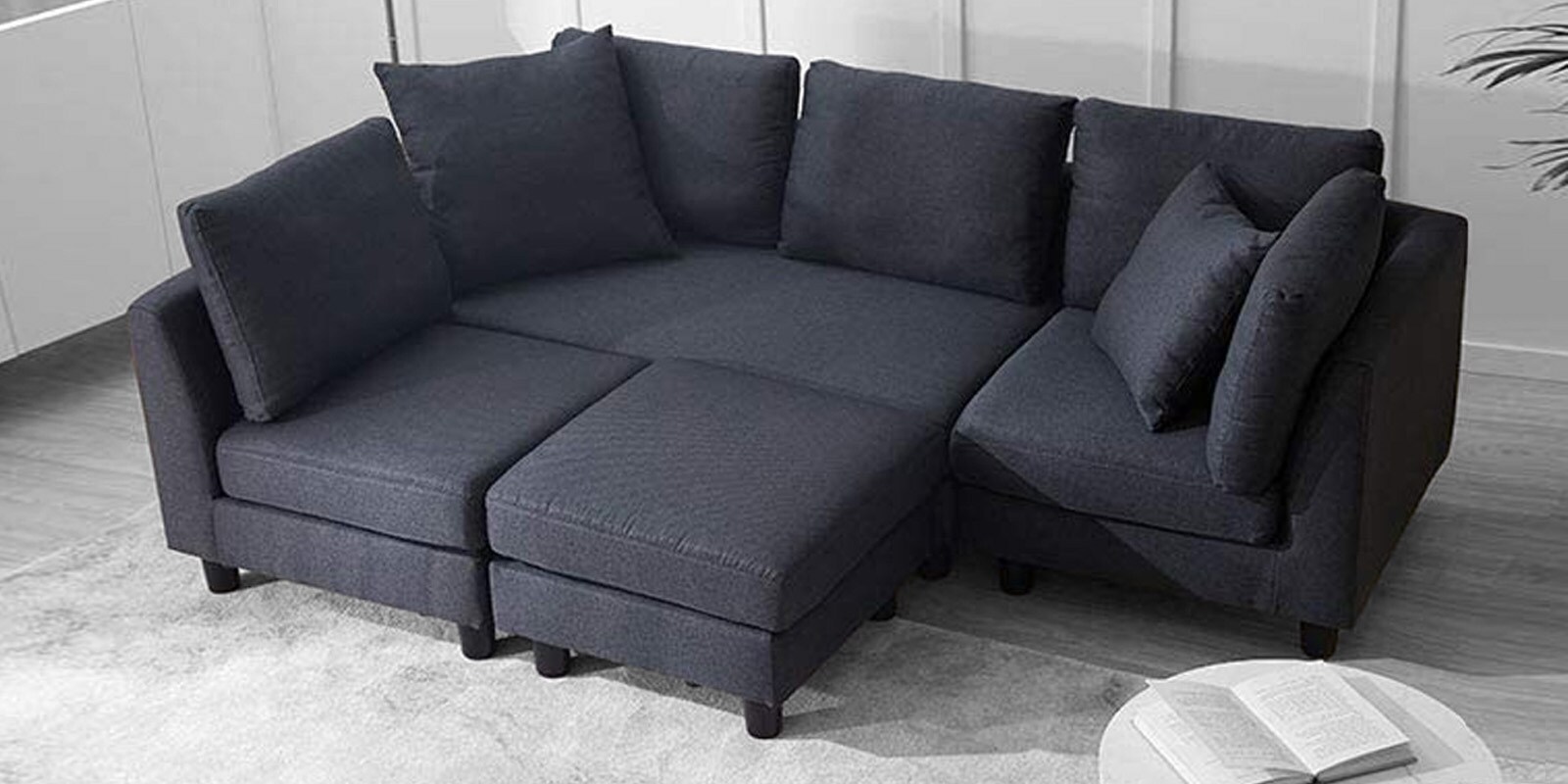 Buy Tryano 5 Seater Interchangeable Corner Sofa in Dark Grey Colour in ...