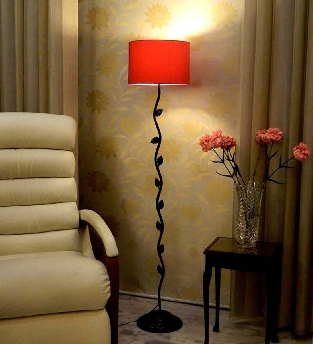 Buy Patrice Red Fabric Shade Club Floor Lamp With Metal Base By Tu Casa ...