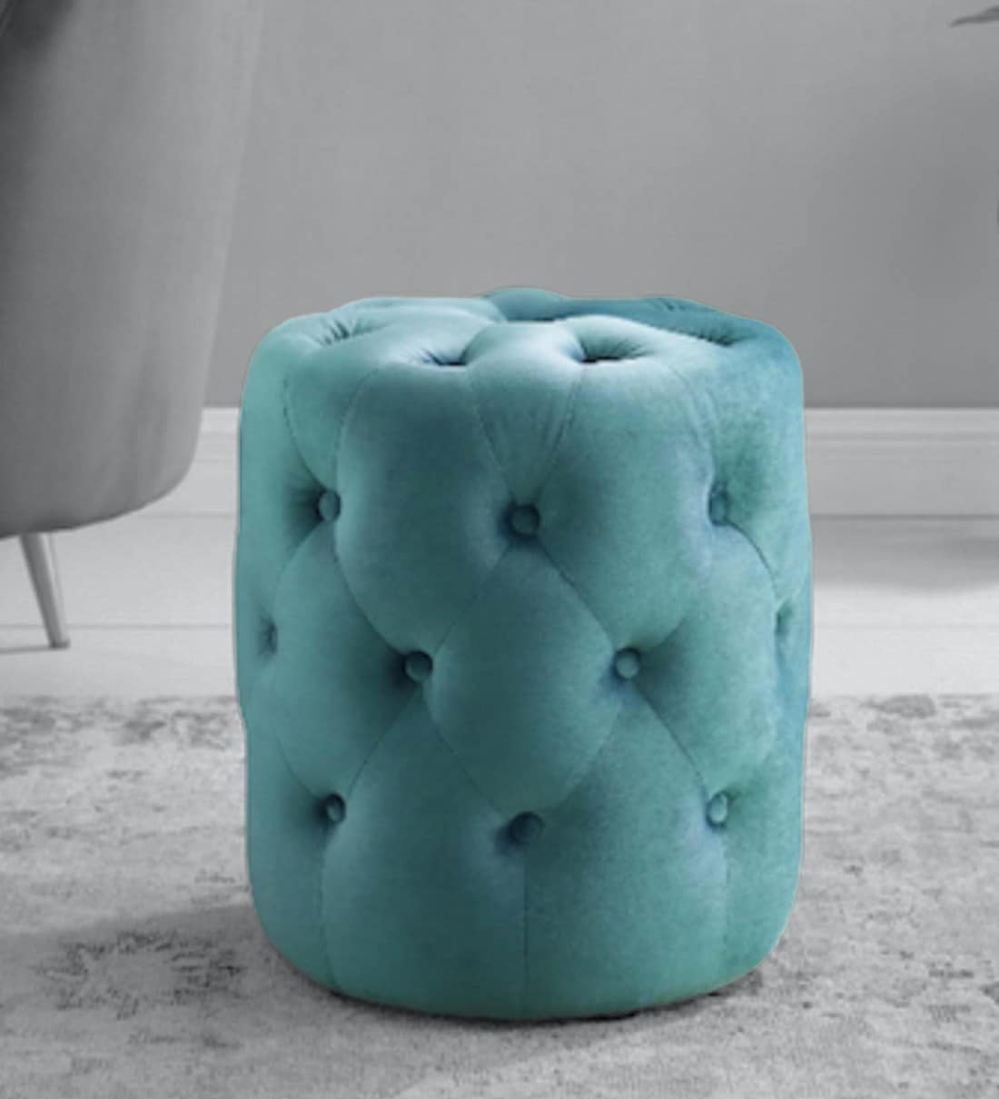 Buy Tuffted Button Round Pouffe in Peacock Teal Colour at 100% OFF by ...