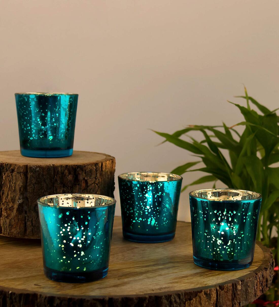 Buy Turquoise Glass Votives & Tea Light Holders (Pack Of 4) Online ...