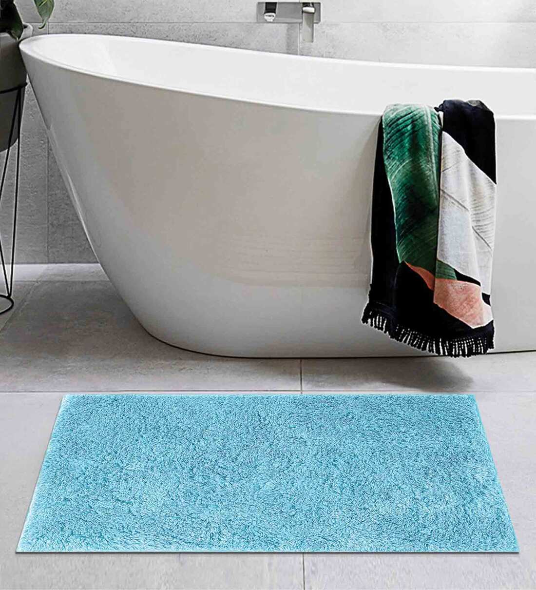 Buy Turquoise Solid Cotton AntiSkid Bathmat by Obsessions at 10% OFF by ...