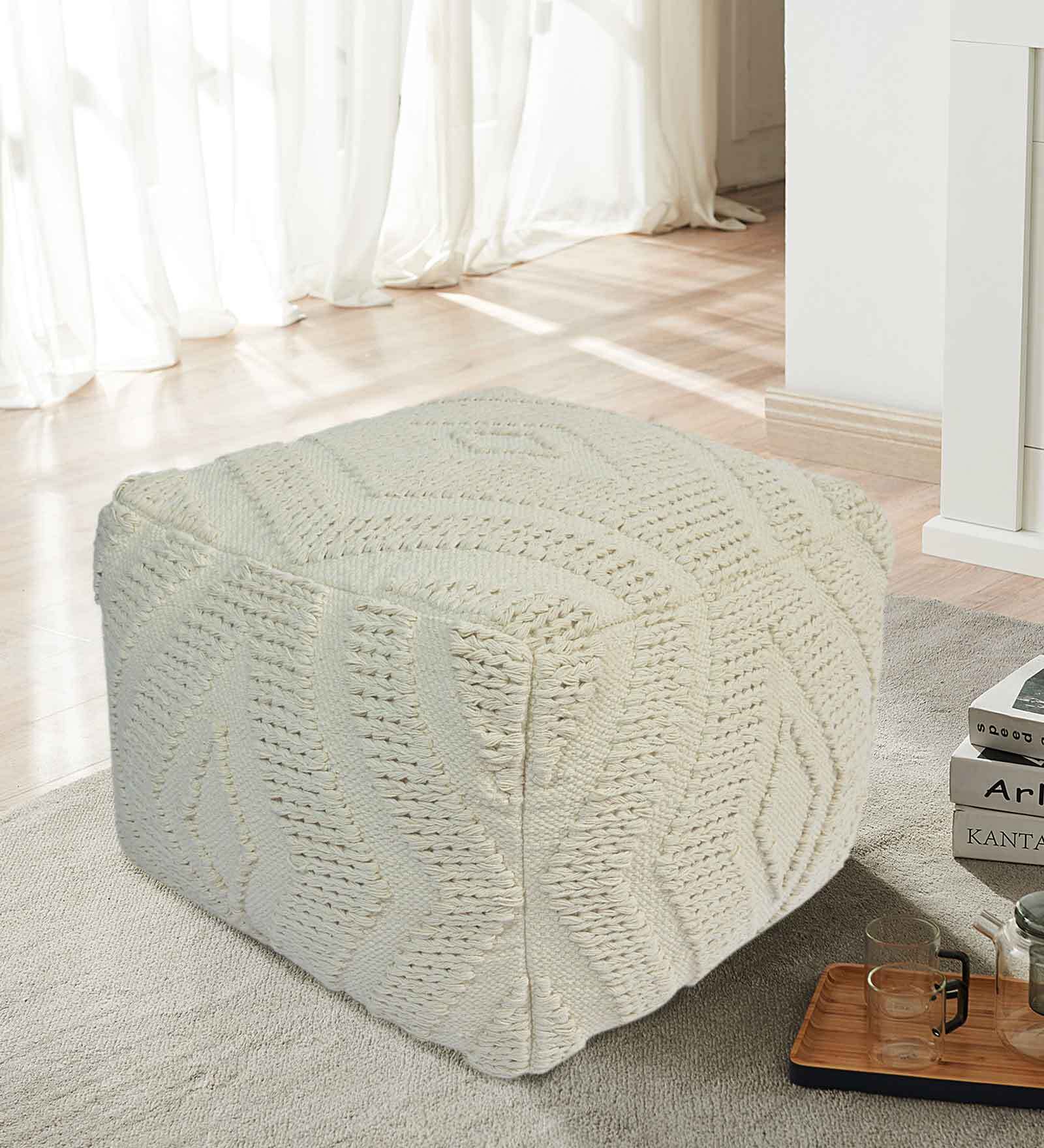 Buy Tufted Fabric Pouffe in Off White Colour at 51% OFF by COMFIDELITAS ...