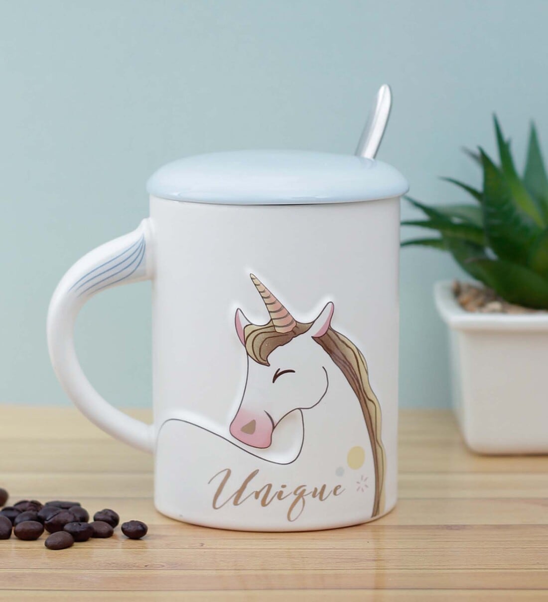 Buy Unique Unicorn 400ml White & Blue Ceramic (Set of 3) Coffee Mug ...