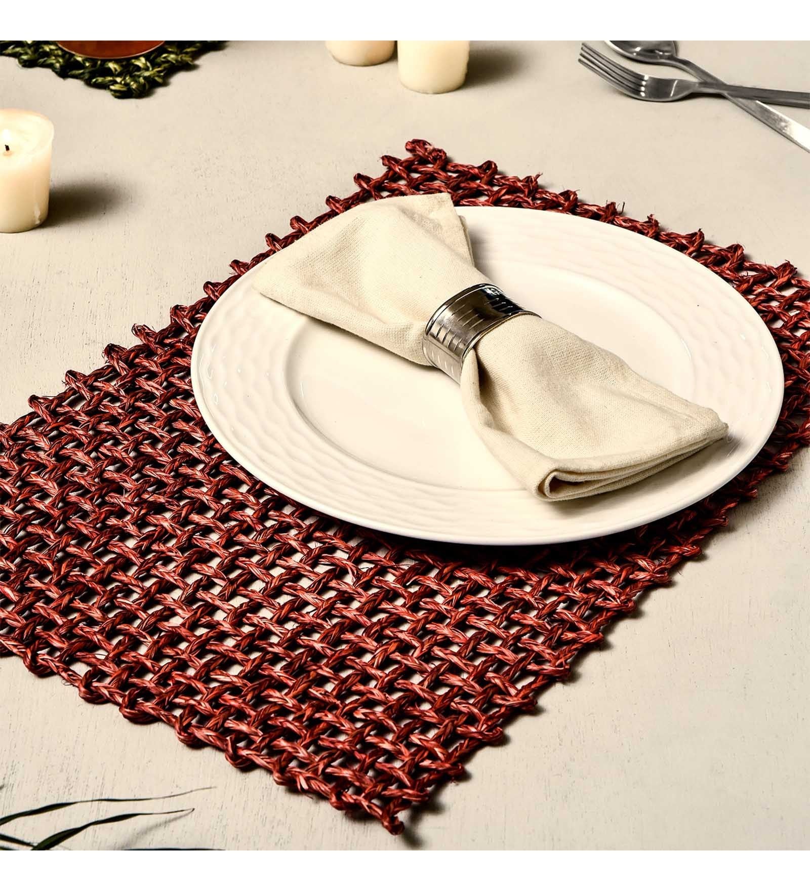 Buy Red Fibre Solid Placemats Set of 2 by Unravel India at 23% OFF by ...