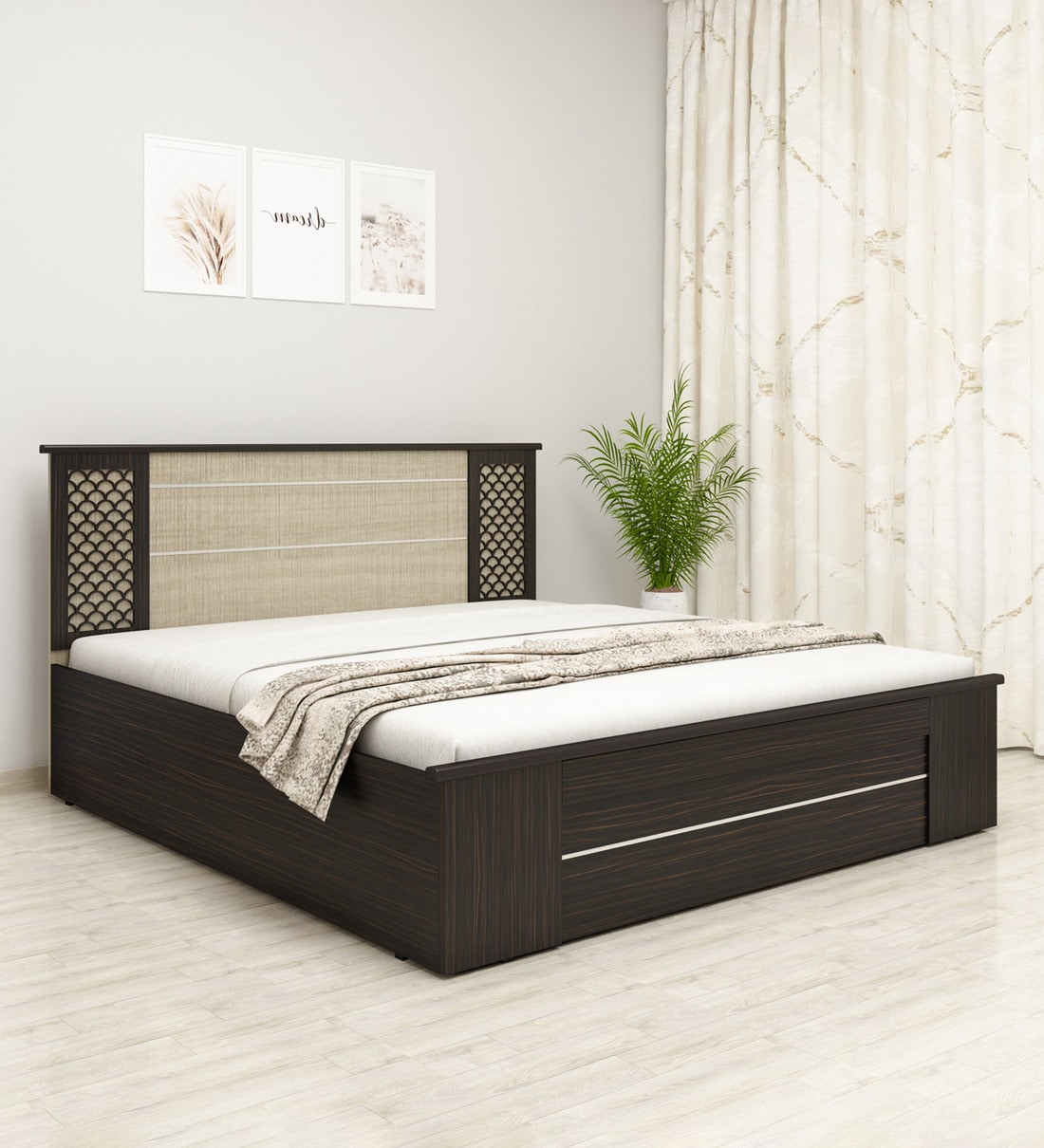 Buy Valencia King Size Bed in Dark Ebony & Sandy Sawline Colour with Hydraulic Storage at 16% ...