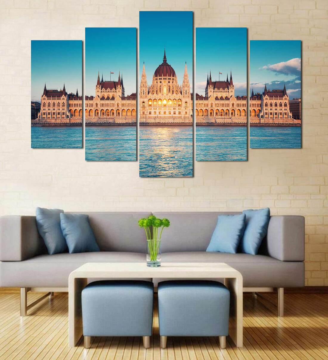 Buy Velvet Laminated \Budapest At Night\ Set of 5 Wall Art Panels by ...