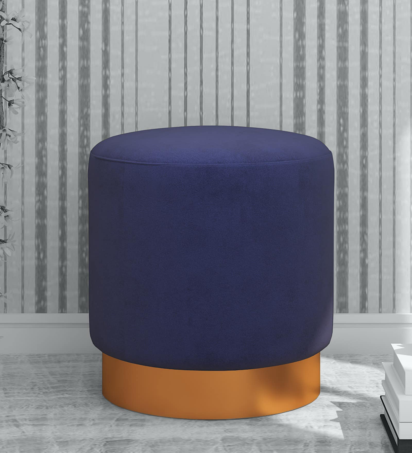 Buy Velvet Pouffe With Copper Powder Coated Base Online - Pouffes ...