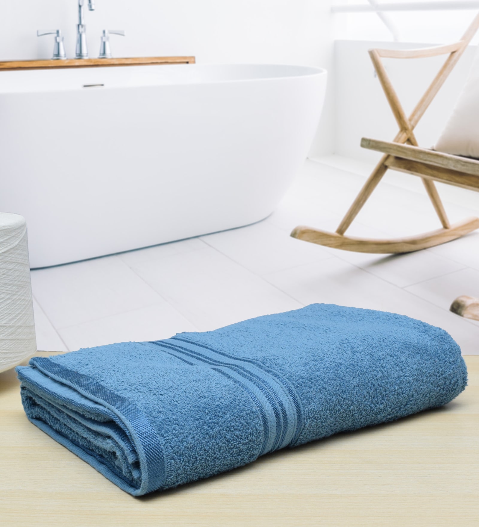 Buy Blue Solid 500 GSM Cotton Bath Towel by RANGOLI Online - Solid ...