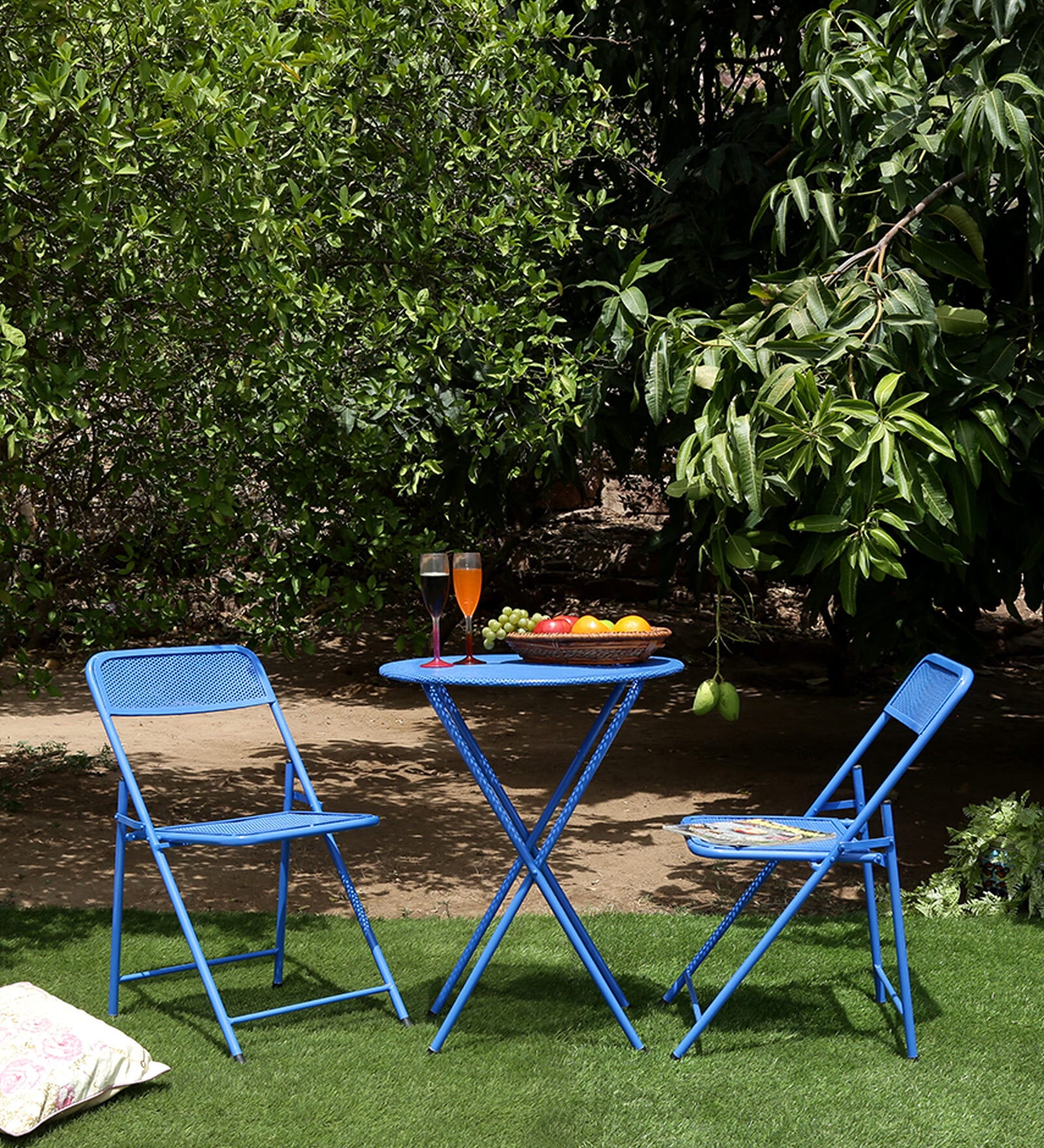 Buy Aquilla Metal Outdoor Table Set with 2 Chairs in Blue Colour Online ...