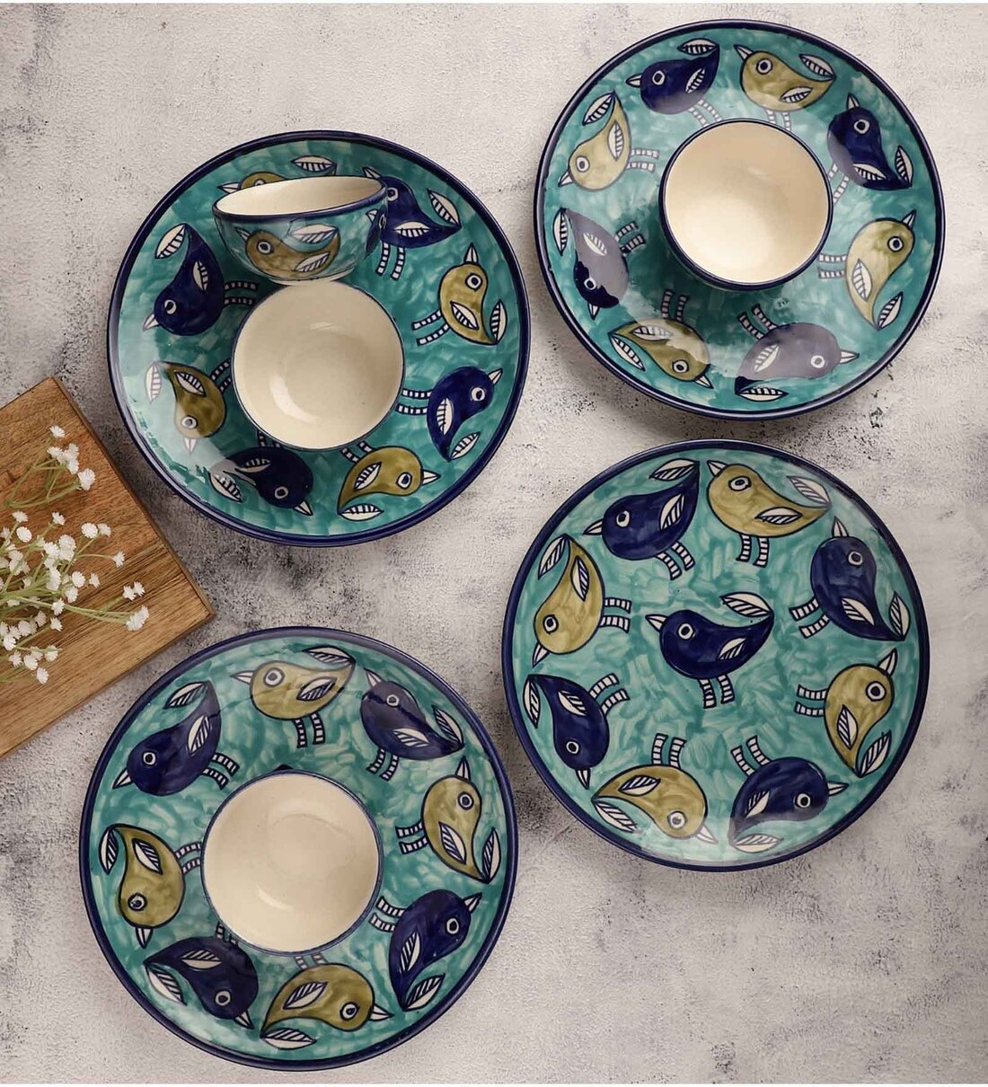 Buy Whimsical Birds 8 Pcs Multicolour Ceramic Dinnerware Set at 100% ...