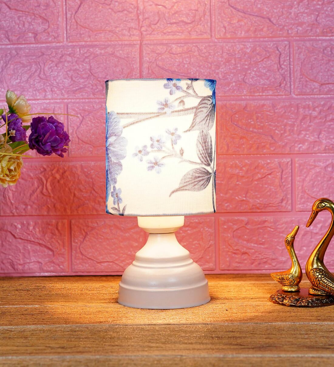 Buy White & Blue Shade Table Lamp With Metal Base By Foziq Online ...