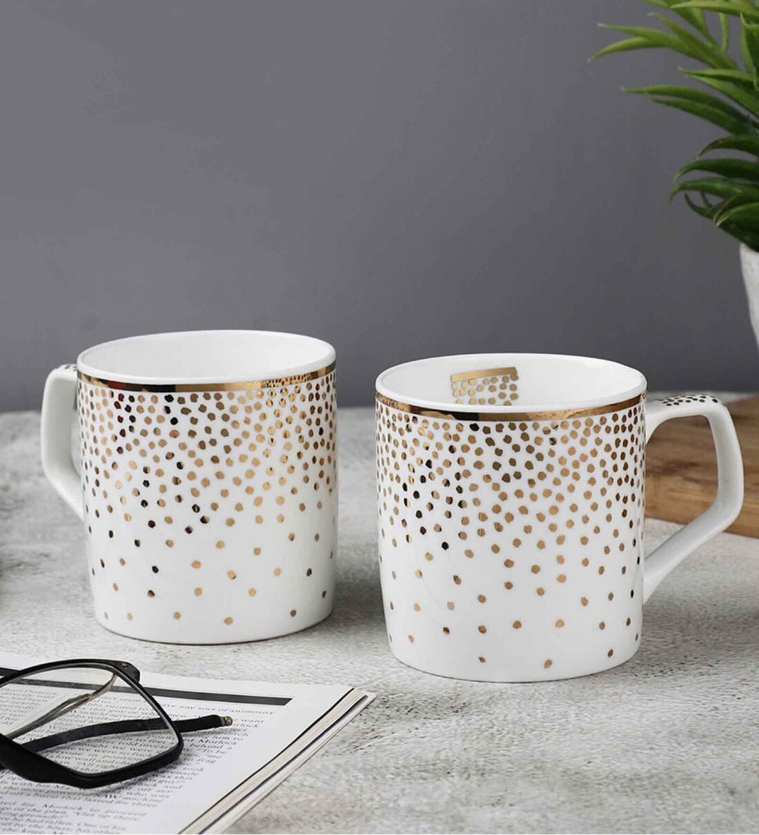 Buy Essie 250ml White & Gold Ceramic (Set of 2) Coffee Mug at 61% OFF ...