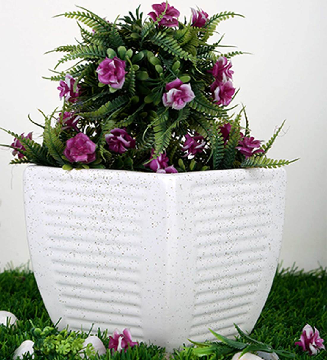 Buy White Ceramic Line Tapper Shape Planter by Justoriginals at 33% OFF ...