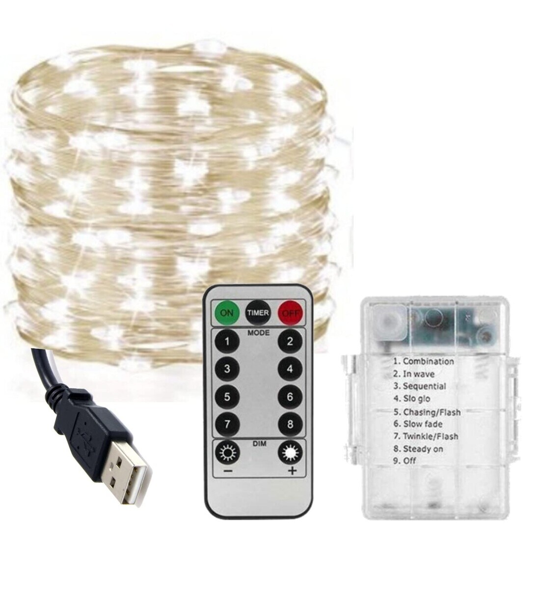 Buy White Colour 5 Mtrs (50 LED) (with Remote) USB & Battery Operated ...