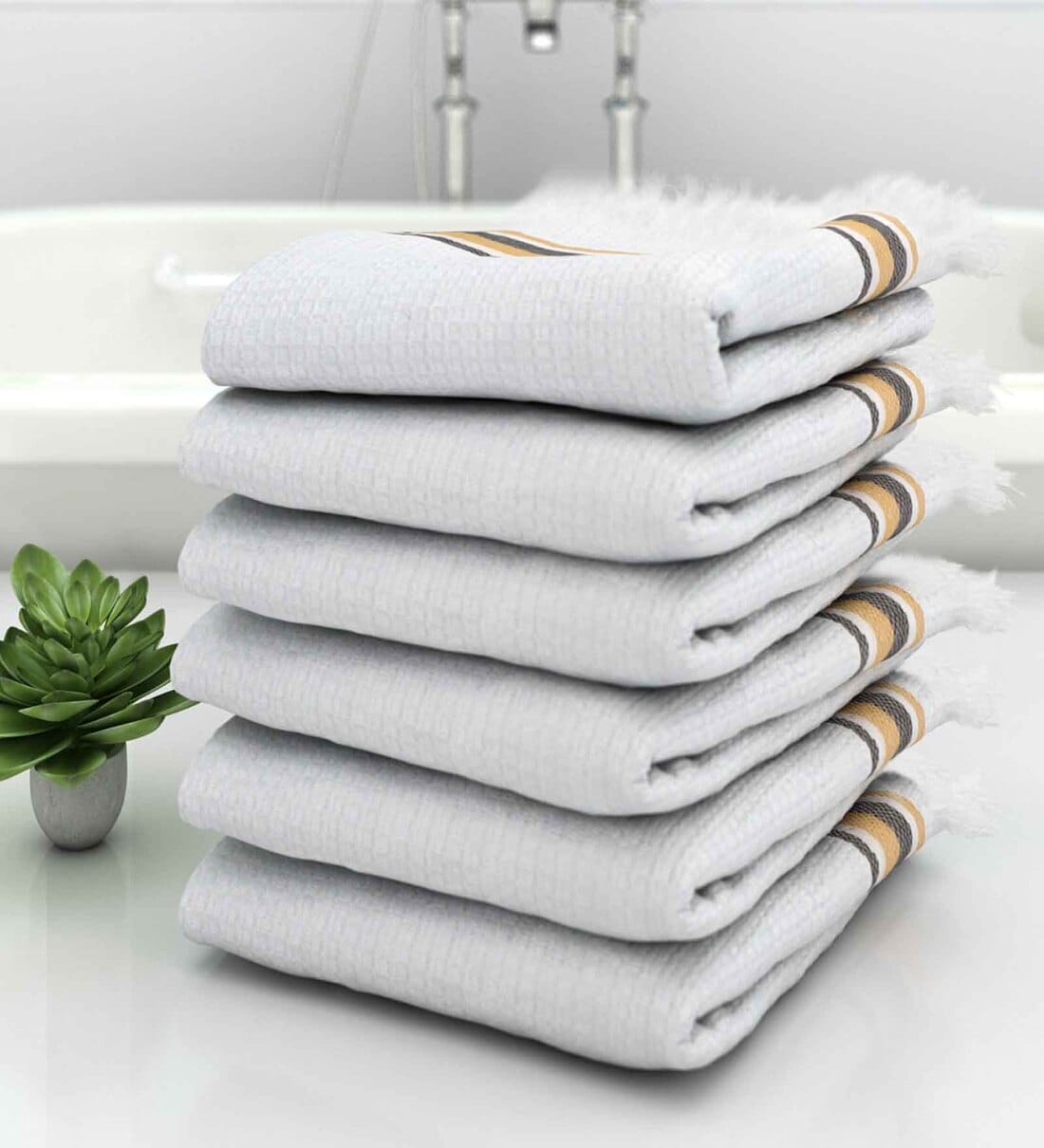 Buy White Diamond Border 210 GSM 100% Cotton Bath Towel (Set of 6) by Athom Living at 57% OFF by ...