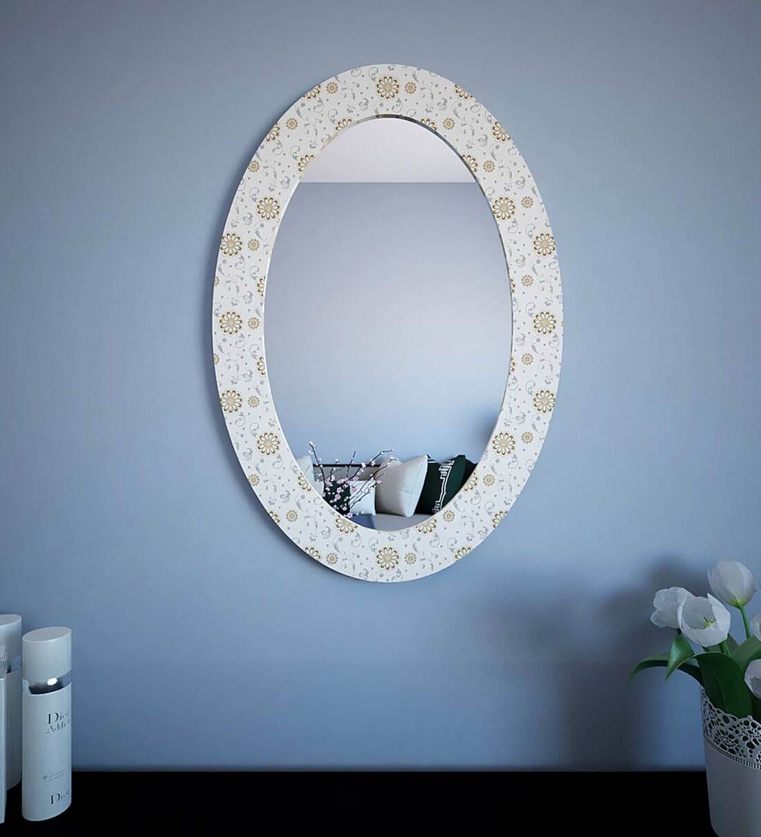Buy White Floral Oval Printed Wall Mirror By WallMantra at 58% OFF by ...
